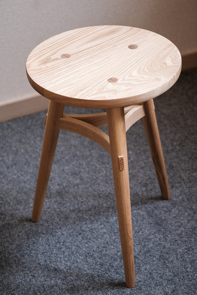 3 Legged Stool with Curved Stretchers - Big Sand Woodworking